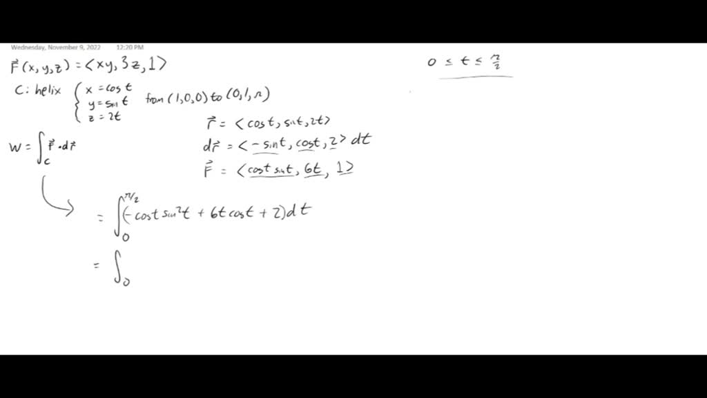 SOLVED:Find the work done by the force field 𝐅(x, y, z)=z 𝐢+x 𝐣+y 𝐤 in ...