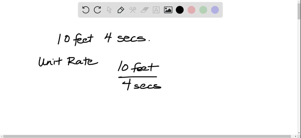 Write each phrase as a unit rate. 10 feet in 4 seconds | Numerade Write each phrase as a unit rate. 10 feet in 4 seconds | Numerade