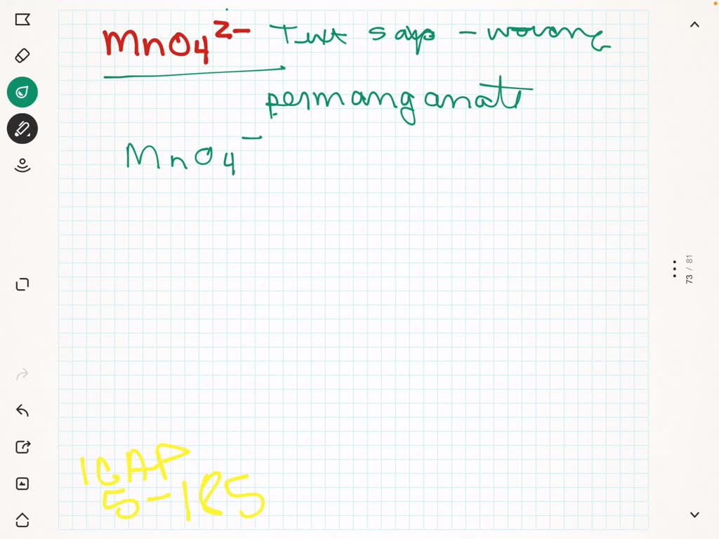 SOLVED:The permanganate anion has the formula MnO4^-. Propose formulas ...