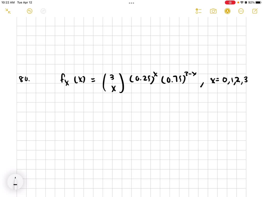 SOLVED:Let X be a binomial random variable with p=0.25 and n=3. Determine the probability ...