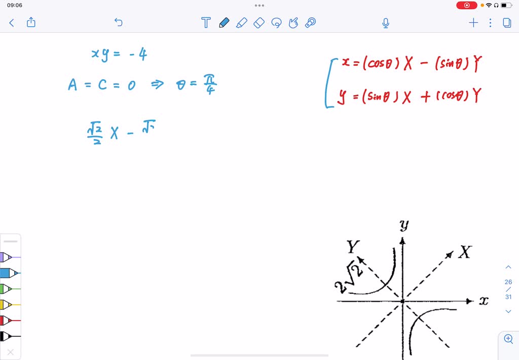 SOLVED:Remove the x y term by rotation of axes. Then decide what type ...