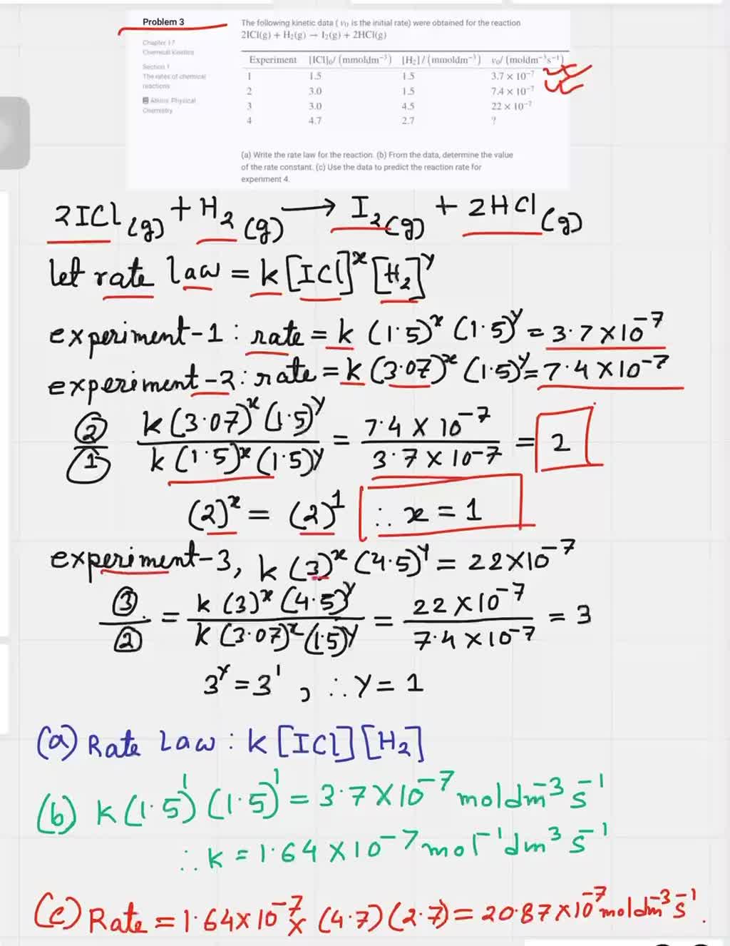 The following kinetic data ( v0 is the initial rate) were obtained for ...
