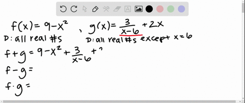 SOLVED:For each pair of functions fand g, determine the domain of the sum, the difference, and ...
