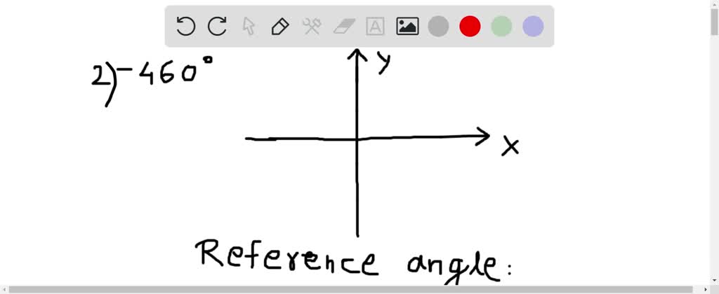 SOLVED:Sketch each angle in standard position and specify the reference angle. (a) 460^∘ (b) -460^∘