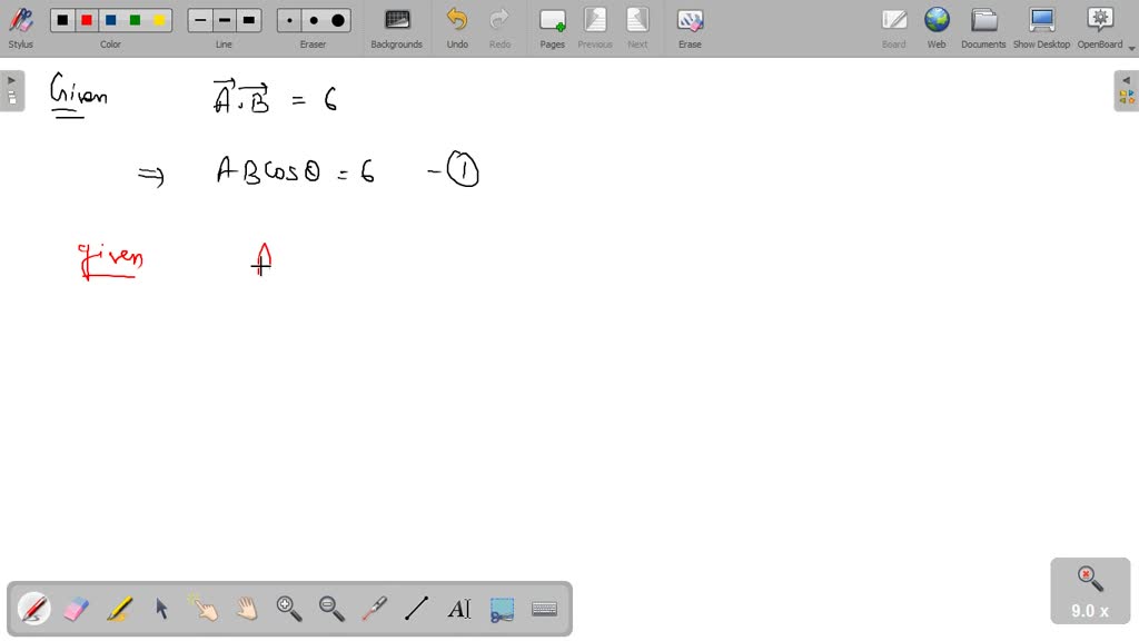 The angle between two vectors of magnitude 12 and 18 units, when their ...