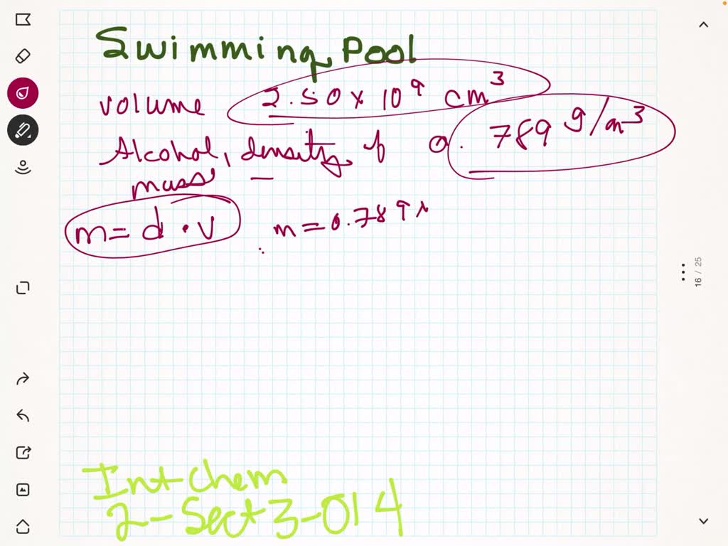 The volume of an Olympic-sized swimming pool is 2.50 ×10^9 cm^3. If the pool is filled with ...