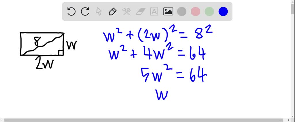 SOLVED: The length of a rectangle is twice its width. If the diagonal ...