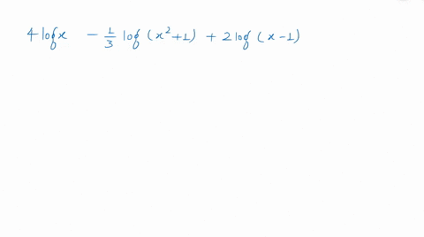 SOLVED:Use the Laws of Logarithms to combine the expression. 4 logx-(1)/(3) log(x^2+1)+2 log(x-1)