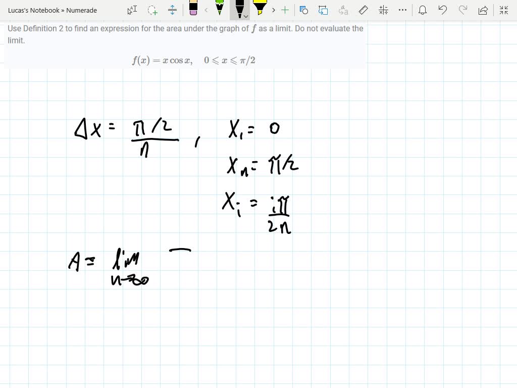 SOLVED:Use Definition 2 to find an expression for the area under the graph of f as a limit. Do ...