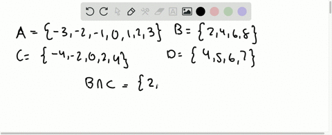 Determine the intersection and union of sets A, B, C, and D as ...