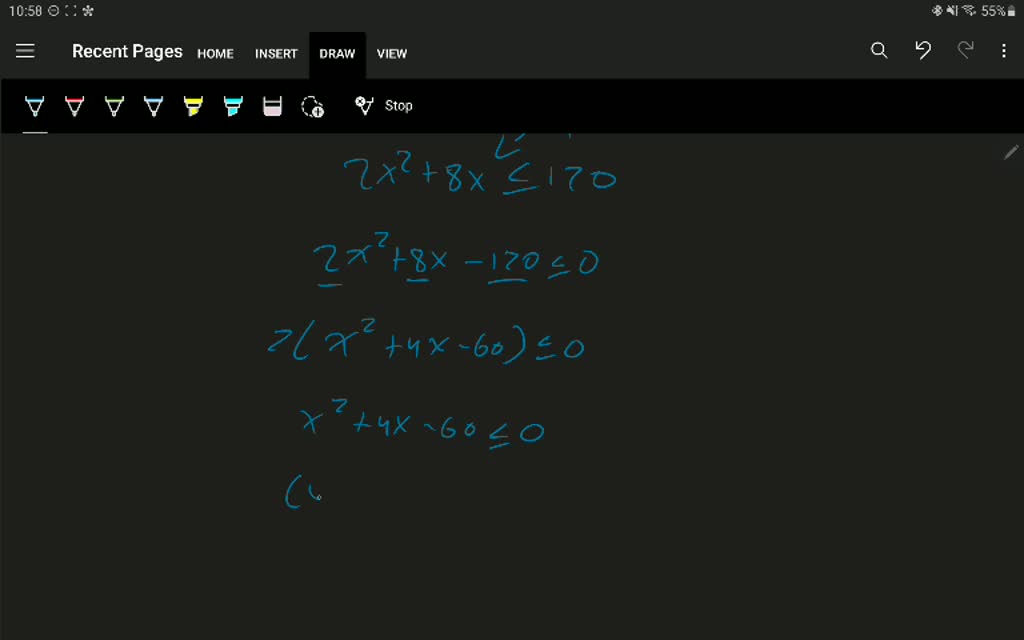 Find the values of x that solve the inequality. 2 x^2+8 x ≤120 | Numerade