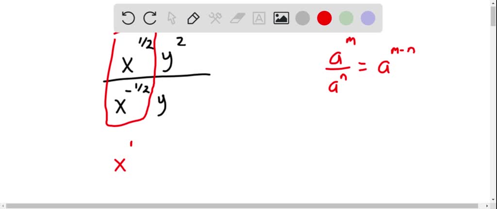 SOLVED:Simplify the expressions. \frac{x^{1 / 2} y^{2}}{x^{-1 / 2} y}