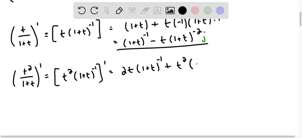 Calculate the first and second derivatives of the given vector function. 𝐟(t)=(t)/(1+t) 𝐢-(1)/(√ ...