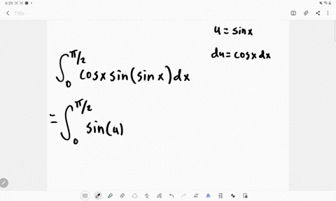 SOLVED:51-70 Evaluate the definite integral. ∫0^π/ 2 cosx sin(sinx) d x