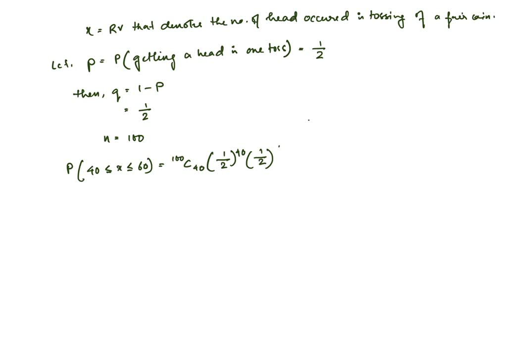 Find the probability of getting between 40 and 60 heads inclusive in ...