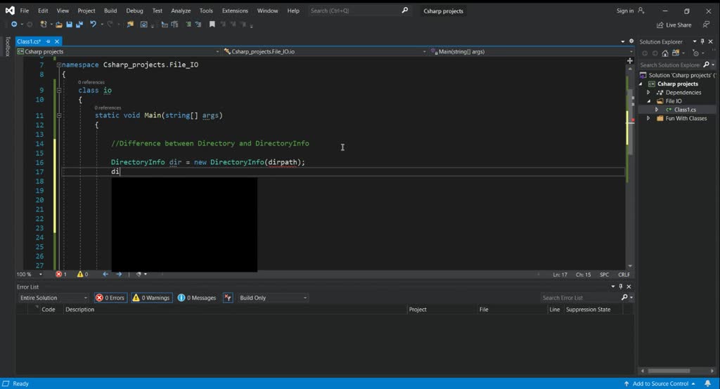 One difference between the DirectoryInfo class and the Directory class ...