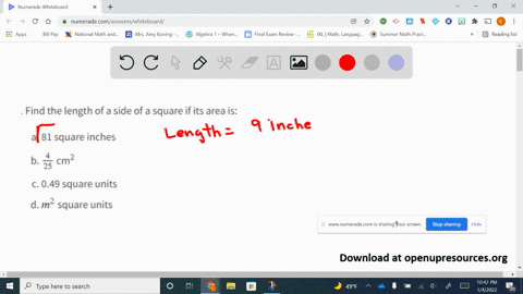SOLVED:Find the length of a side of a square if its area is: a. 81 ...