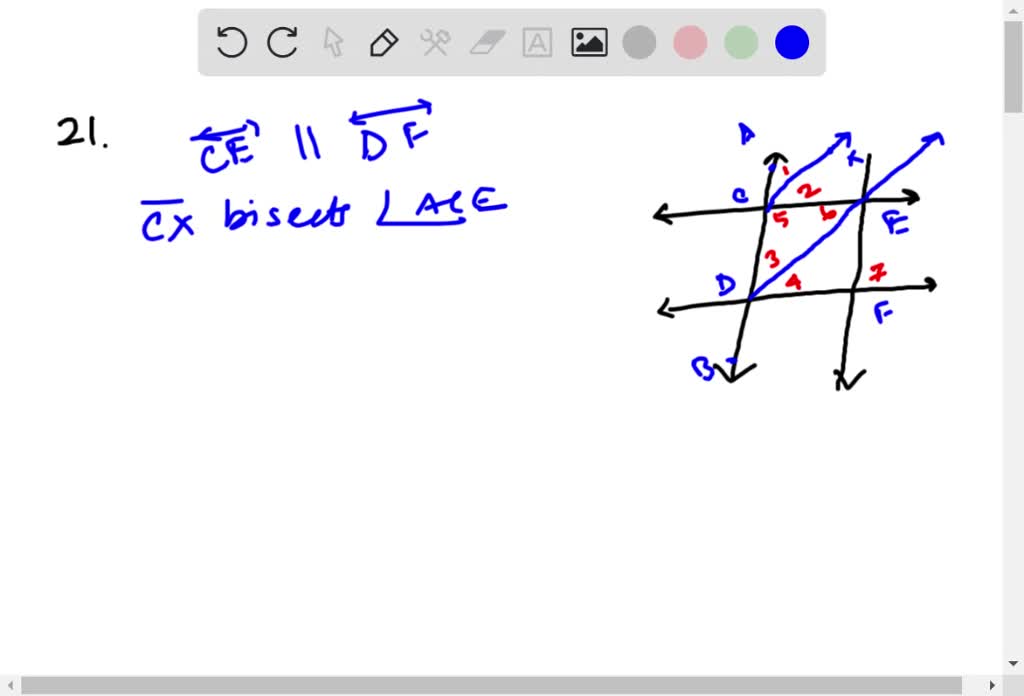 SOLVED:Given: C E D F Transversal A B (C X bisects ∠A C E)/(D E) bisects ∠C D F Prove: ∠1 ≡∠3 ...