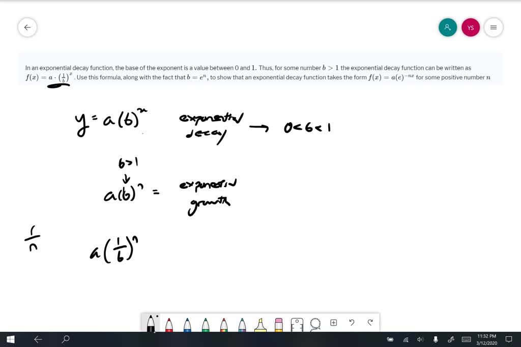 SOLVED:In an exponential decay function, the base of the exponent is a ...