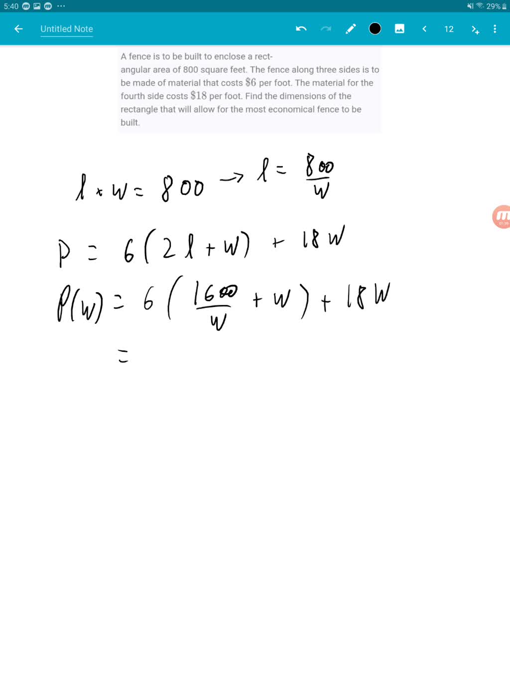 SOLVED A Fence Is To Be Built To Enclose A Rect Angular Area Of 800 SOLVED A Fence Is To Be Built To Enclose A Rect Angular Area Of 800