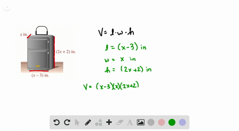 SOLVED:Find a polynomial that represents the volume of the garment bag ...