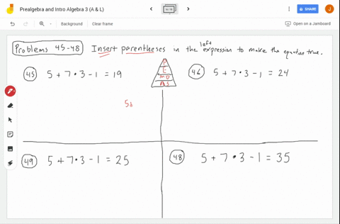 SOLVED:Insert parentheses as needed in the expression 5+7 ·3-1 in order ...
