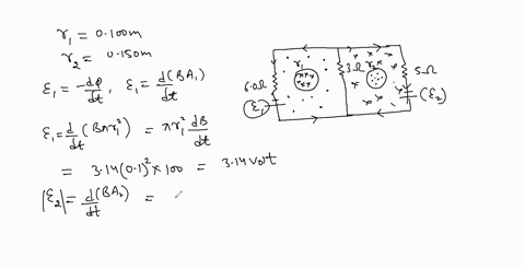 Two infinitely long solenoids (seen in cross section) pass through a ...