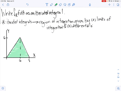 SOLVED:In Exercises 21-26, write ∫R f d A as an iterated integral for ...