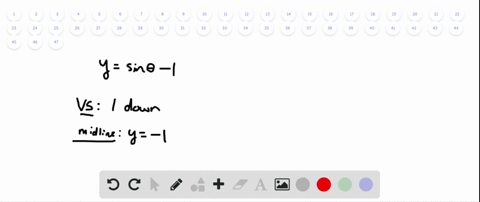 SOLVED:State the vertical shift, equation of the midline, amplitude ...