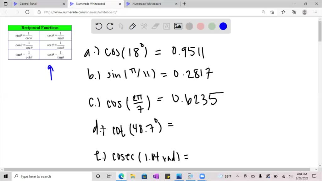 SOLVED:Find the value of each of the following to 4 dp: (a) \cos 18^{\circ} (b) \sin \pi / 11 (c ...