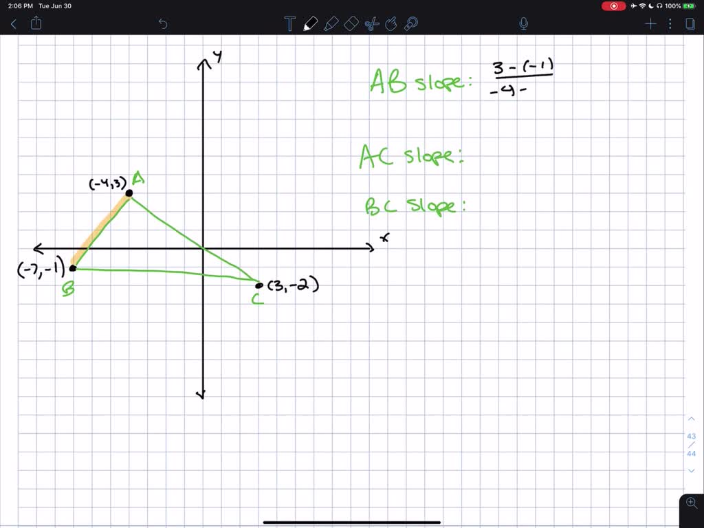 Three points that form the vertices of a triangle are given. Use the points to draw the triangle ...