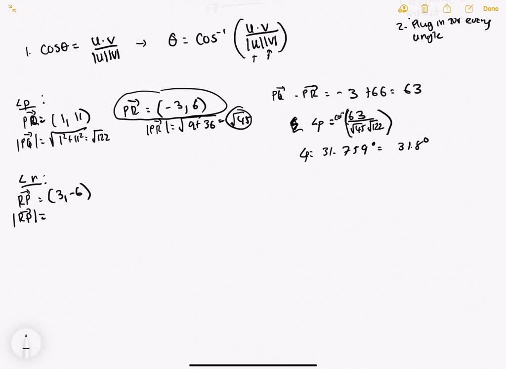 SOLVED:Angles of a triangle For the given points P, Q, and R, find the approximate measurements ...