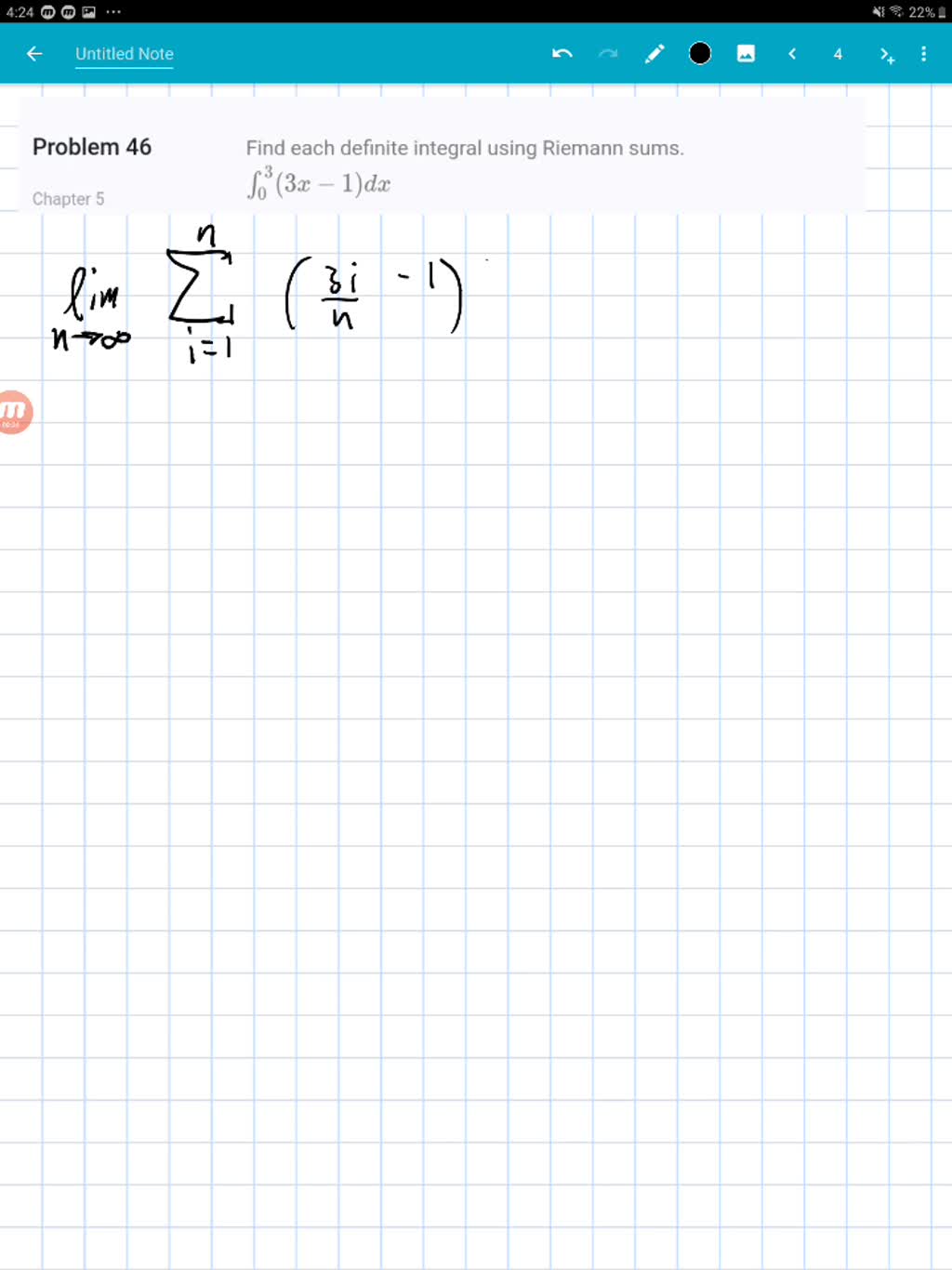 SOLVED Find Each Definite Integral Using Riemann Sums 0 3 3 X 1 D X