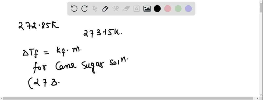 SOLVED: A 5 % (by mass) solution of cane sugar in water has freezing point of 272.85 K ...