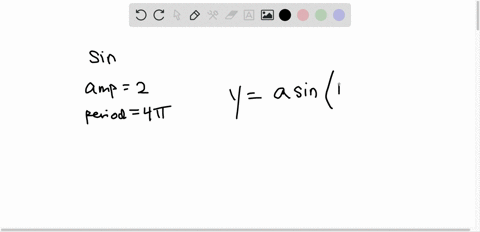 SOLVED:Write the equation of a sine function that has the given characteristics. Amplitude: 2 ...