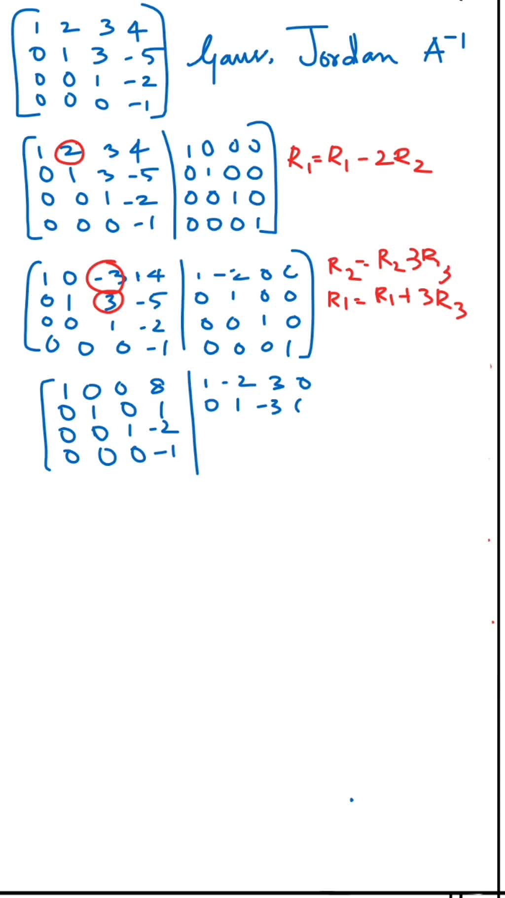 SOLVED:Use the Gauss-Jordan method to find A^-1, if it exists. Check your answers by finding A ...