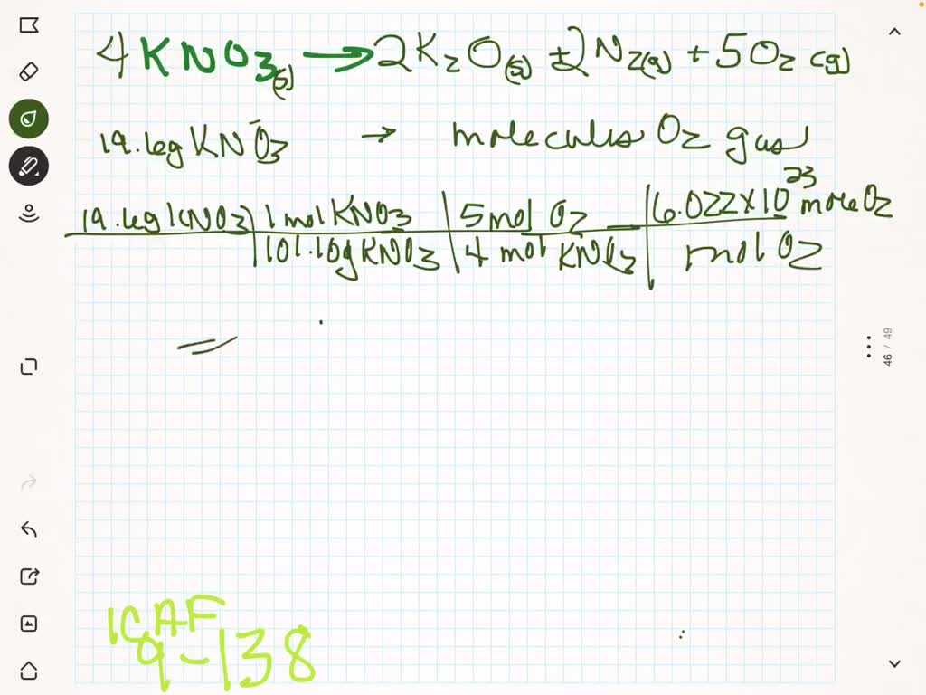 SOLVED:Potassium nitrate decomposes upon heating to form potassium ...
