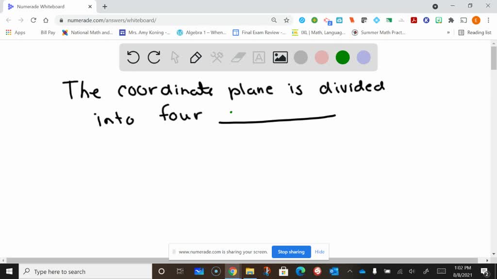 Solved The X And Y Axes Divide The Coordinate Plane Into Four Regions Called