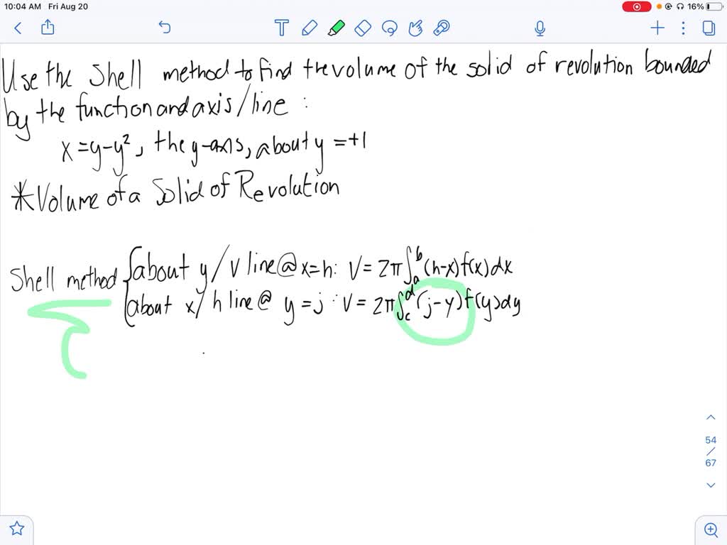 SOLVED:Use the shell method to find the volume of the solid of ...