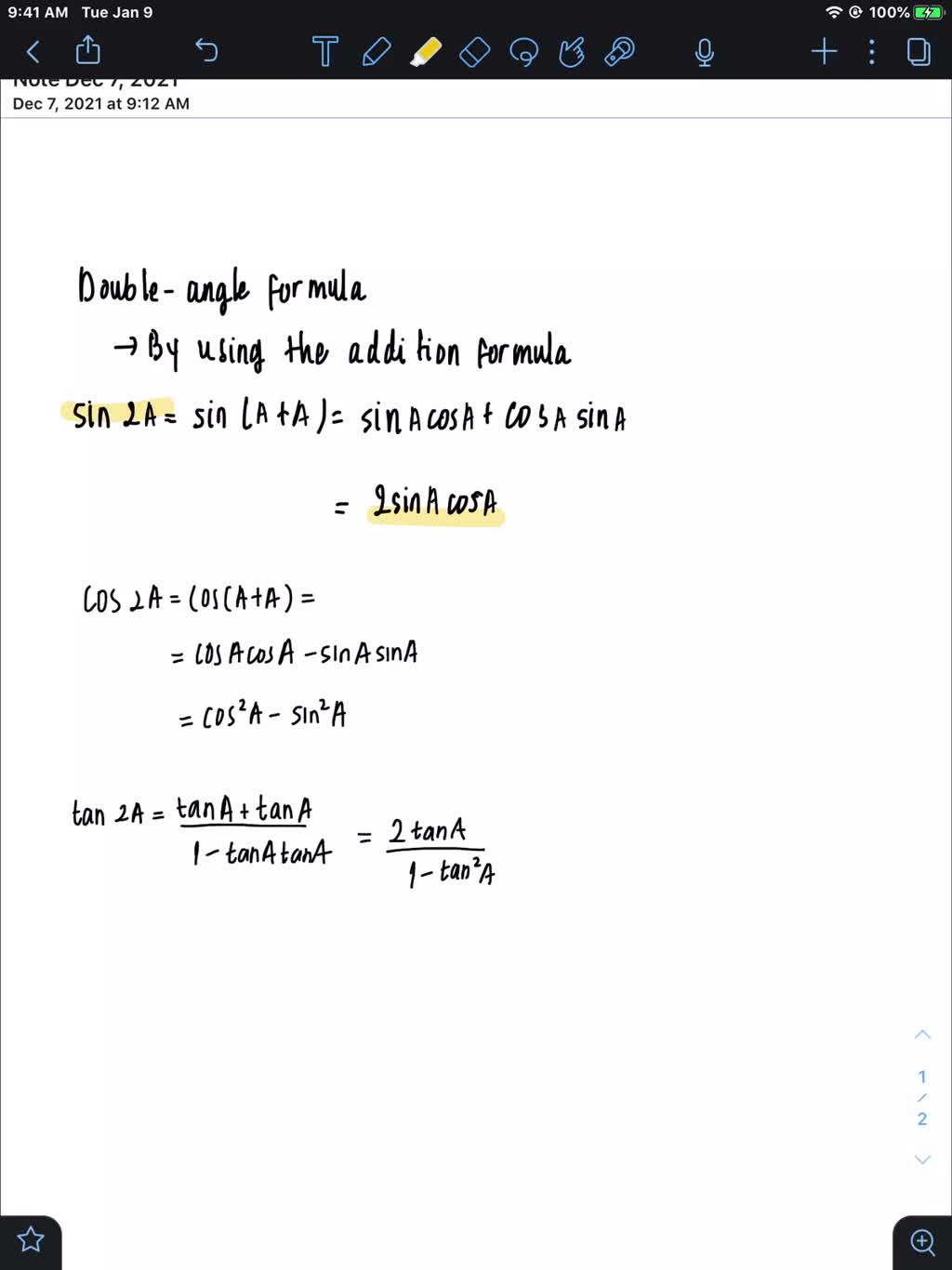 SOLVED:Writing Describe how you can use a double-angle formula or a ...