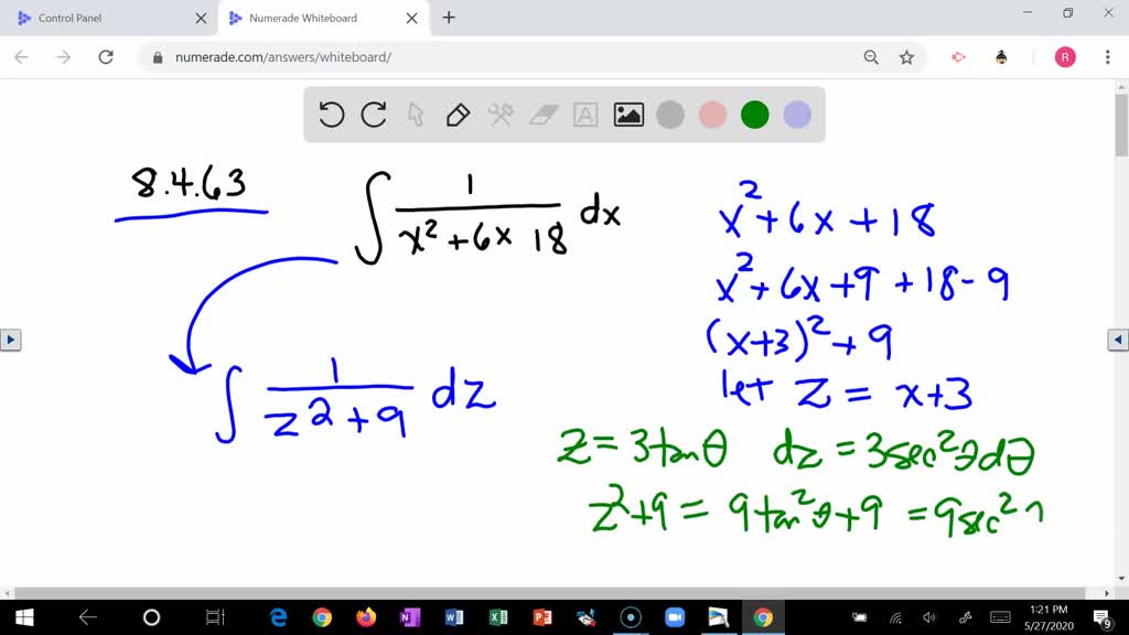 Completing the square Evaluate the following integrals. ∫(d x)/(x^2+6 x+18) | Numerade