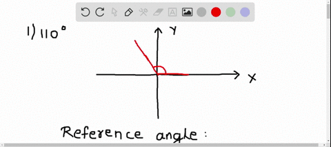 SOLVED:Sketch each angle in standard position and specify the reference angle. (a) 110^∘ (b) -110^∘
