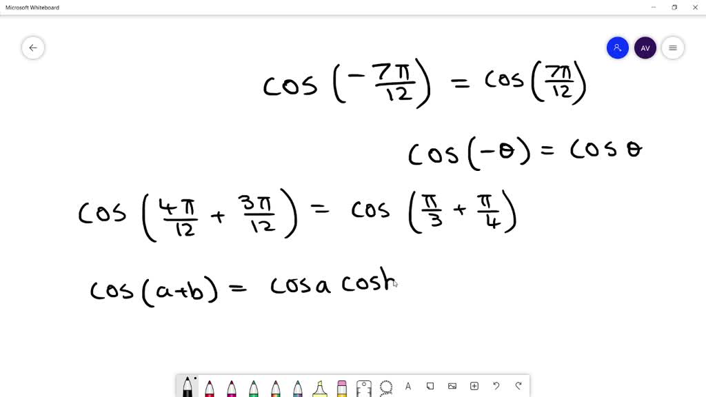 SOLVED:Find the exact value of each expression. (Do not use a calculator) See Example I. cos(-(7 ...