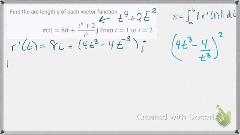 ⏩SOLVED:Find the arc length s of each vector function. 𝐫(t)=8 t… | Numerade