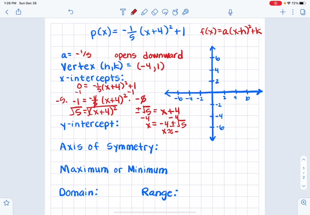 a. Determine whether the graph of the parabola b. Identify the vertex. opens upward or downward ...