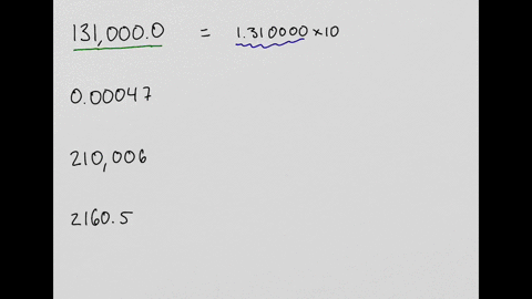 Write the following numbers in scientific notation: (a) 131,000.0 (b) 0 ...