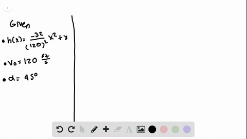 SOLVED: An object projected from the ground at a 45 degree angle with initial velocity of 120 ...