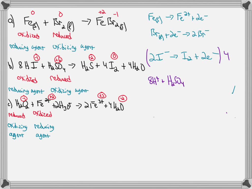 SOLVED:For each reaction in Question 7, write balanced half reactions.