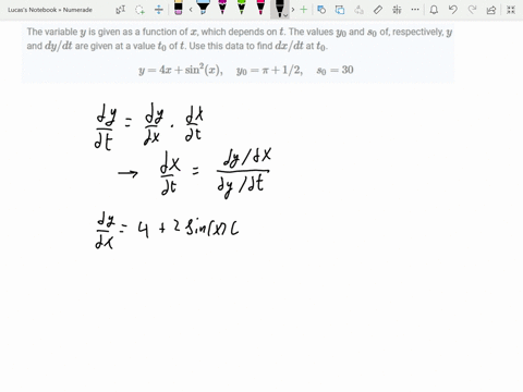SOLVED:The variable y is given as a function of x, which depends on t. The values y0 and s0 of ...