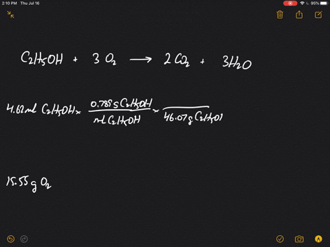 SOLVED: Using the balanced equation for the combustion of ethanol ...